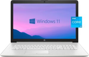 hp newest 17.3" hd+ laptop, 11th intel core i3-1115g4, 8gb ram, 256gb ssd, card reader, hdmi, webcam, wi-fi, bluetooth, windows 11 home, natural silver with jawfoal