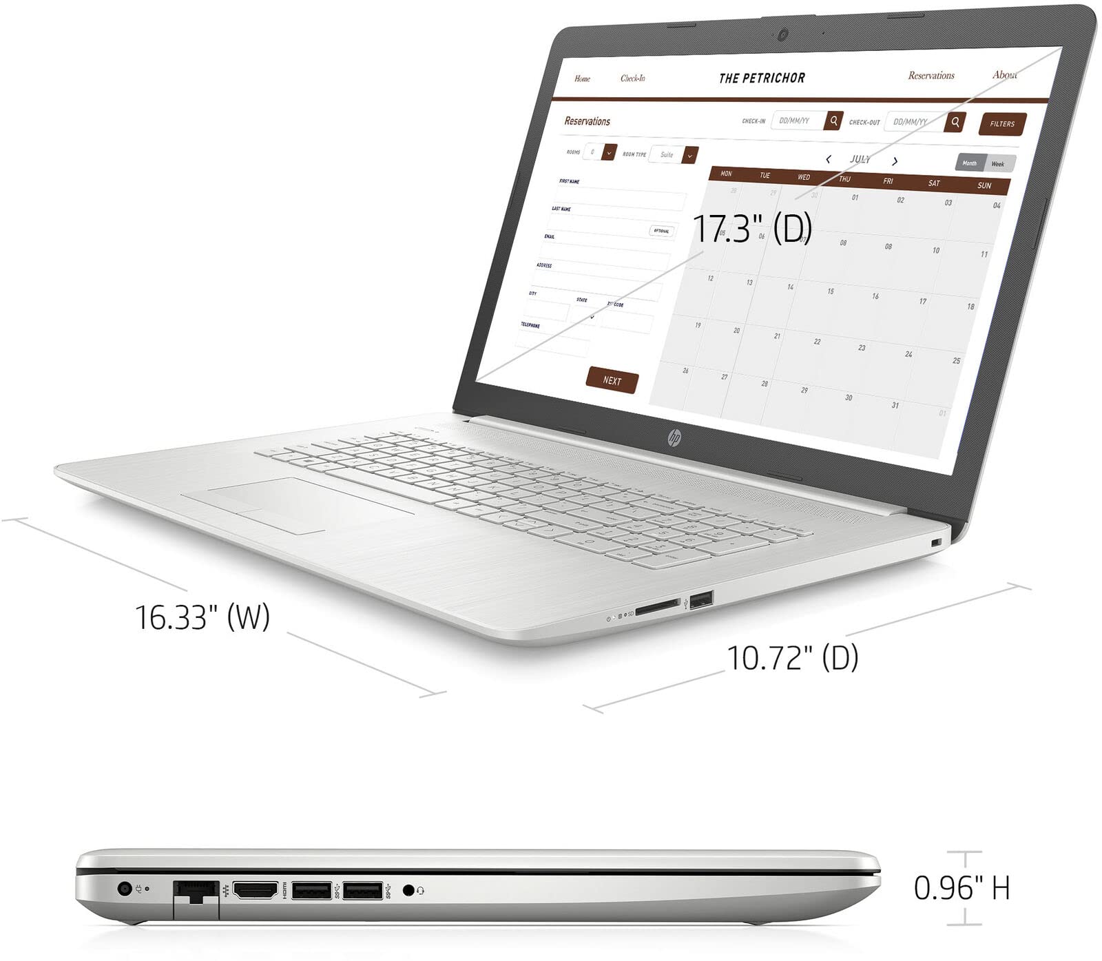 HP Newest 17.3" HD+ Laptop, 11th Intel Core i3-1115G4, 8GB RAM, 256GB SSD, Card Reader, HDMI, Webcam, Wi-Fi, Bluetooth, Windows 11 Home, Natural Silver with JAWFOAL