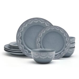 pfaltzgraff valerie 12 piece dinnerware set, service for 4, blue