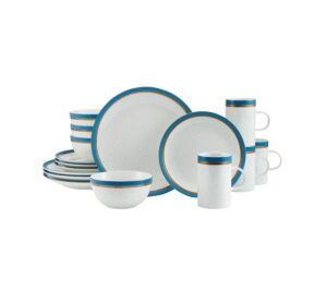 pfaltzgraff ezra speckled 16 piece dinnerware set, service for 4, blue banded