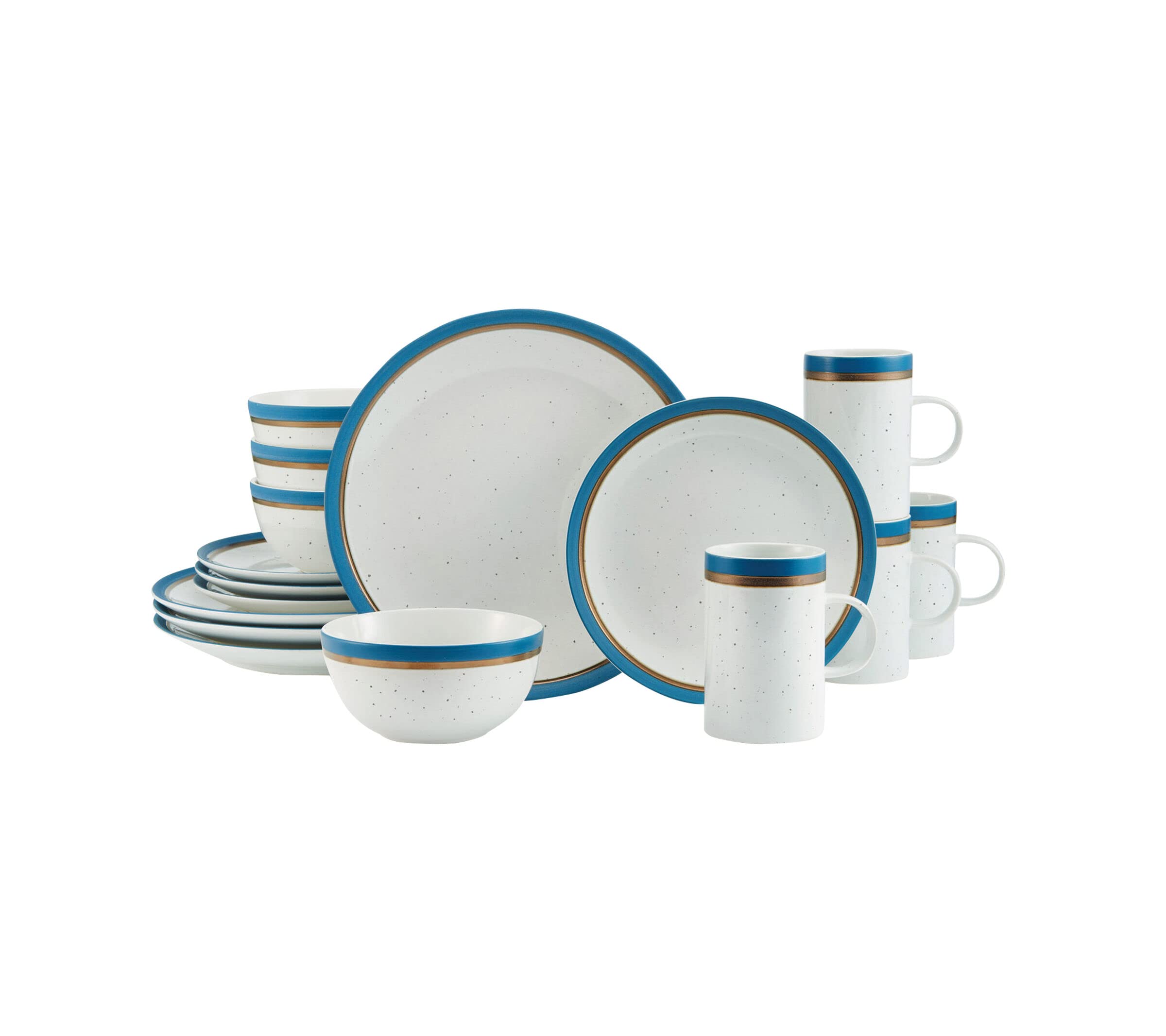 Pfaltzgraff Ezra Speckled 16 Piece Dinnerware Set, Service for 4, Blue Banded