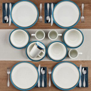 Pfaltzgraff Ezra Speckled 16 Piece Dinnerware Set, Service for 4, Blue Banded