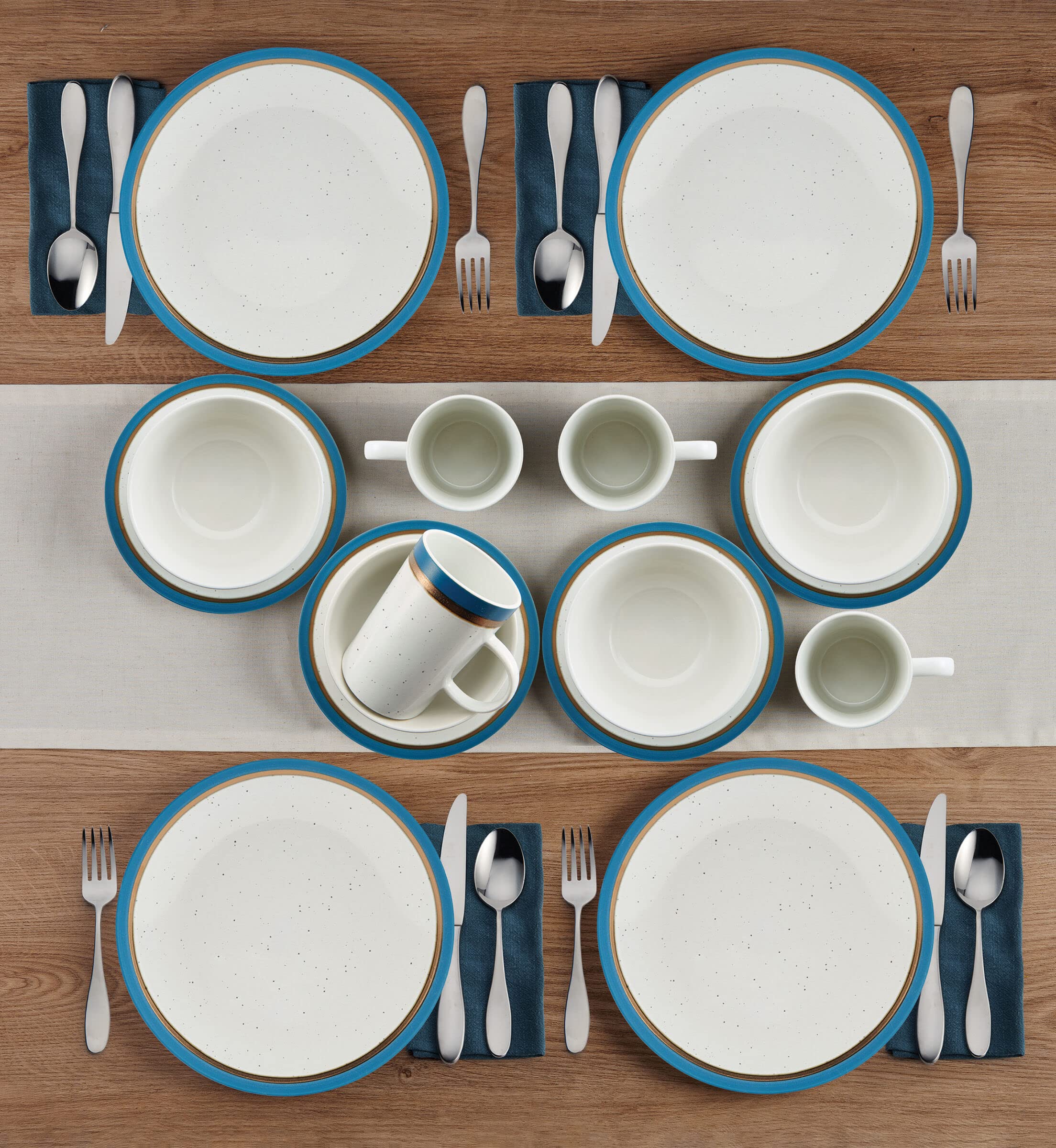 Pfaltzgraff Ezra Speckled 16 Piece Dinnerware Set, Service for 4, Blue Banded