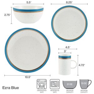 Pfaltzgraff Ezra Speckled 16 Piece Dinnerware Set, Service for 4, Blue Banded