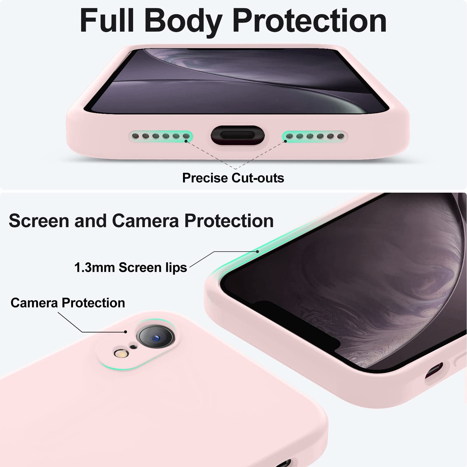 Vooii Compatible with iPhone XR Case, Upgraded Liquid Silicone with [Square Edges] [Camera Protection] [Soft Anti-Scratch Microfiber Lining] Phone Case for iPhone 10 XR 6.1 inch - Chalk Pink