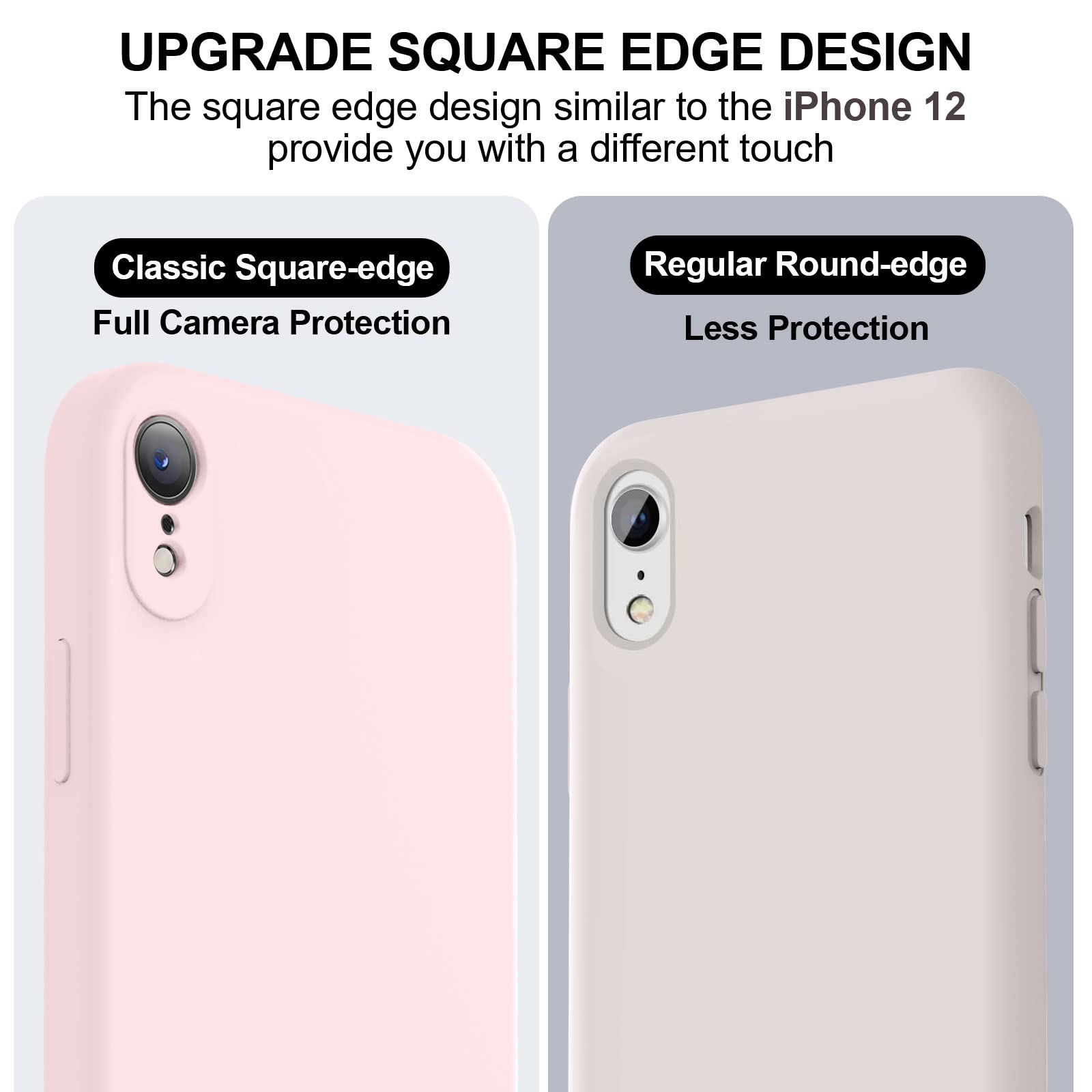 Vooii Compatible with iPhone XR Case, Upgraded Liquid Silicone with [Square Edges] [Camera Protection] [Soft Anti-Scratch Microfiber Lining] Phone Case for iPhone 10 XR 6.1 inch - Chalk Pink