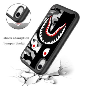 GUGU6JI Street Fashion Cool Camo Black Gray Shark Design Compatible with iPhone XR Case for Boys Luxury Shockproof Rugged Cover Dual Layer Soft TPU + Hard PC Bumper Full-Body Protective Case