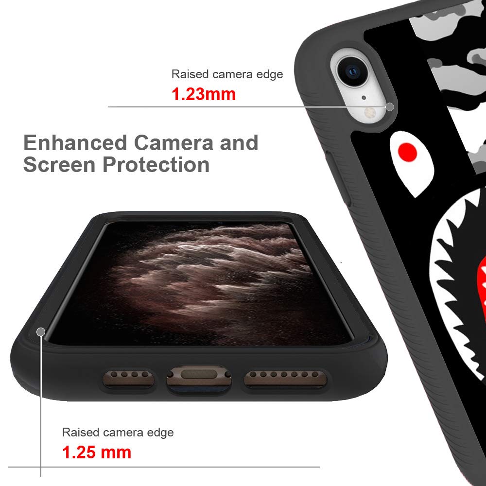 GUGU6JI Street Fashion Cool Camo Black Gray Shark Design Compatible with iPhone XR Case for Boys Luxury Shockproof Rugged Cover Dual Layer Soft TPU + Hard PC Bumper Full-Body Protective Case