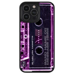 cassette tape clear pink personalized black rubber phone case compatible with apple iphone 15 pro max plus, 14 pro max plus, 13 pro max mini, 12 pro max mini, 11, x xs max, xr, 8 7 plus