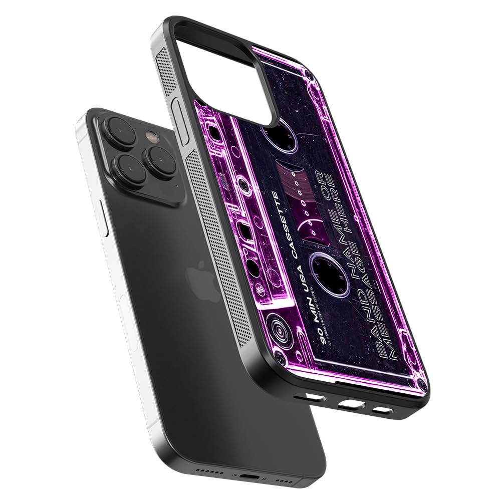 Cassette Tape Clear Pink Personalized Black Rubber Phone Case Compatible with Apple iPhone 15 Pro Max Plus, 14 Pro Max Plus, 13 Pro Max Mini, 12 Pro Max Mini, 11, X XS Max, XR, 8 7 Plus