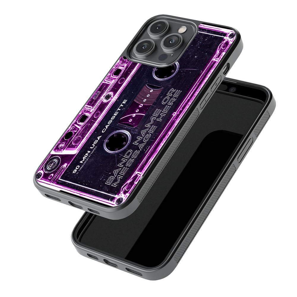 Cassette Tape Clear Pink Personalized Black Rubber Phone Case Compatible with Apple iPhone 15 Pro Max Plus, 14 Pro Max Plus, 13 Pro Max Mini, 12 Pro Max Mini, 11, X XS Max, XR, 8 7 Plus