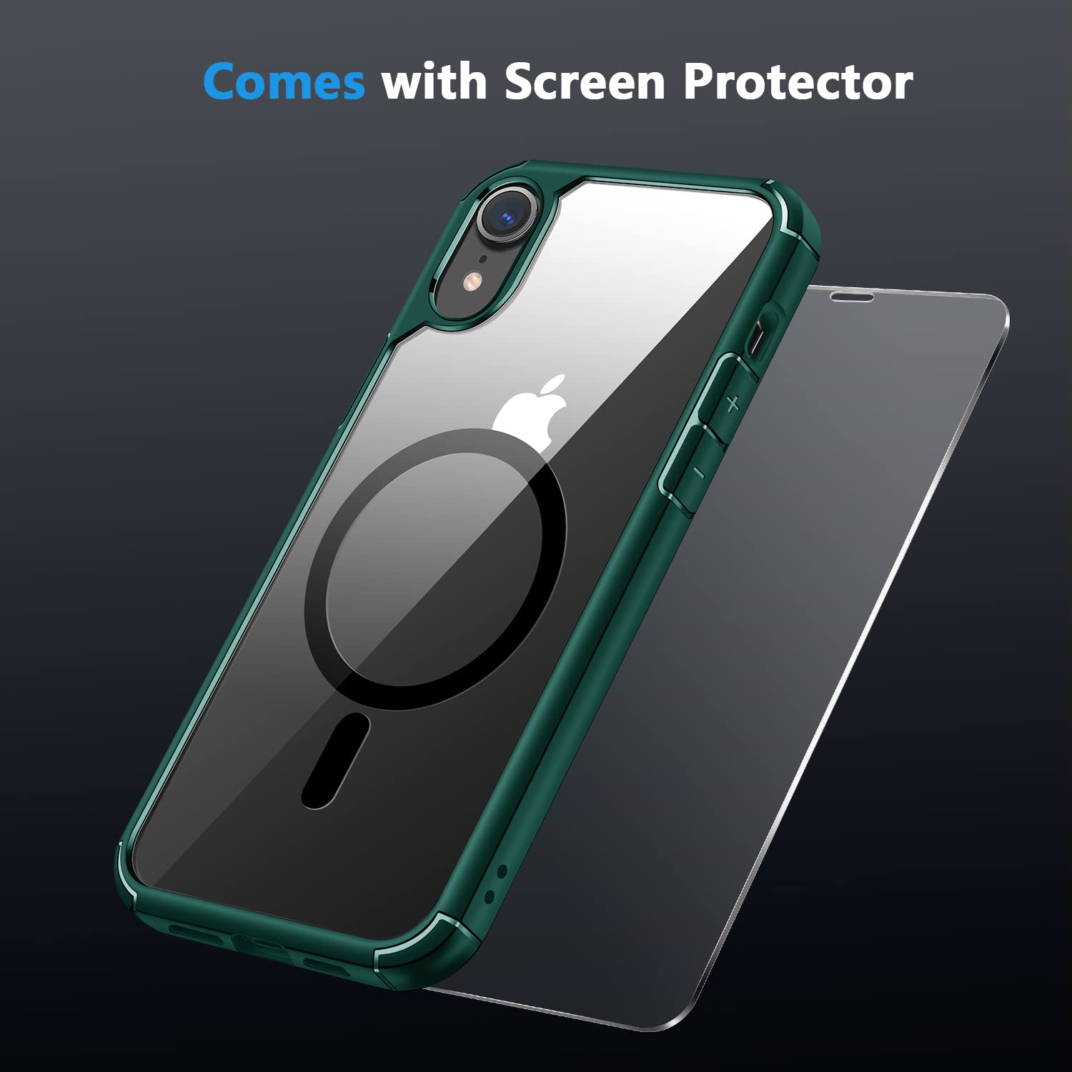 Amizee Magnetic Case Compatible with iPhone XR Case [Compatible with MagSafe] with Screen Protector Clear Back Shockproof Protective Phone Case (Green)