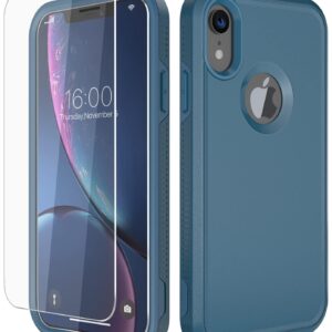 Diverbox for iPhone XR Case [Tempered Glass Screen Protector] [Shockproof] [Dropproof] Heavy Duty Protection Phone Case Cover for Apple iPhone XR Blue