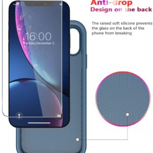 Diverbox for iPhone XR Case [Tempered Glass Screen Protector] [Shockproof] [Dropproof] Heavy Duty Protection Phone Case Cover for Apple iPhone XR Blue