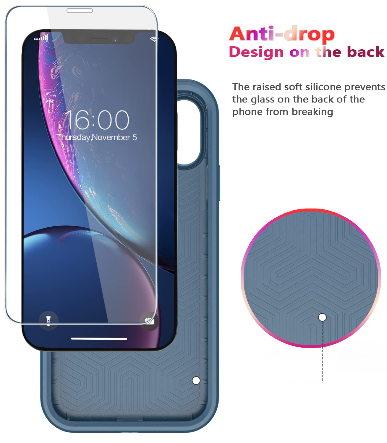 Diverbox for iPhone XR Case [Tempered Glass Screen Protector] [Shockproof] [Dropproof] Heavy Duty Protection Phone Case Cover for Apple iPhone XR Blue