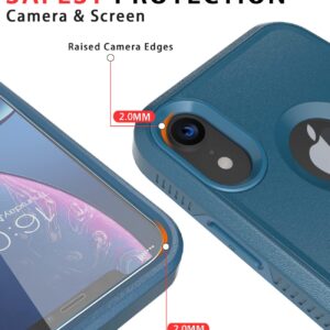 Diverbox for iPhone XR Case [Tempered Glass Screen Protector] [Shockproof] [Dropproof] Heavy Duty Protection Phone Case Cover for Apple iPhone XR Blue