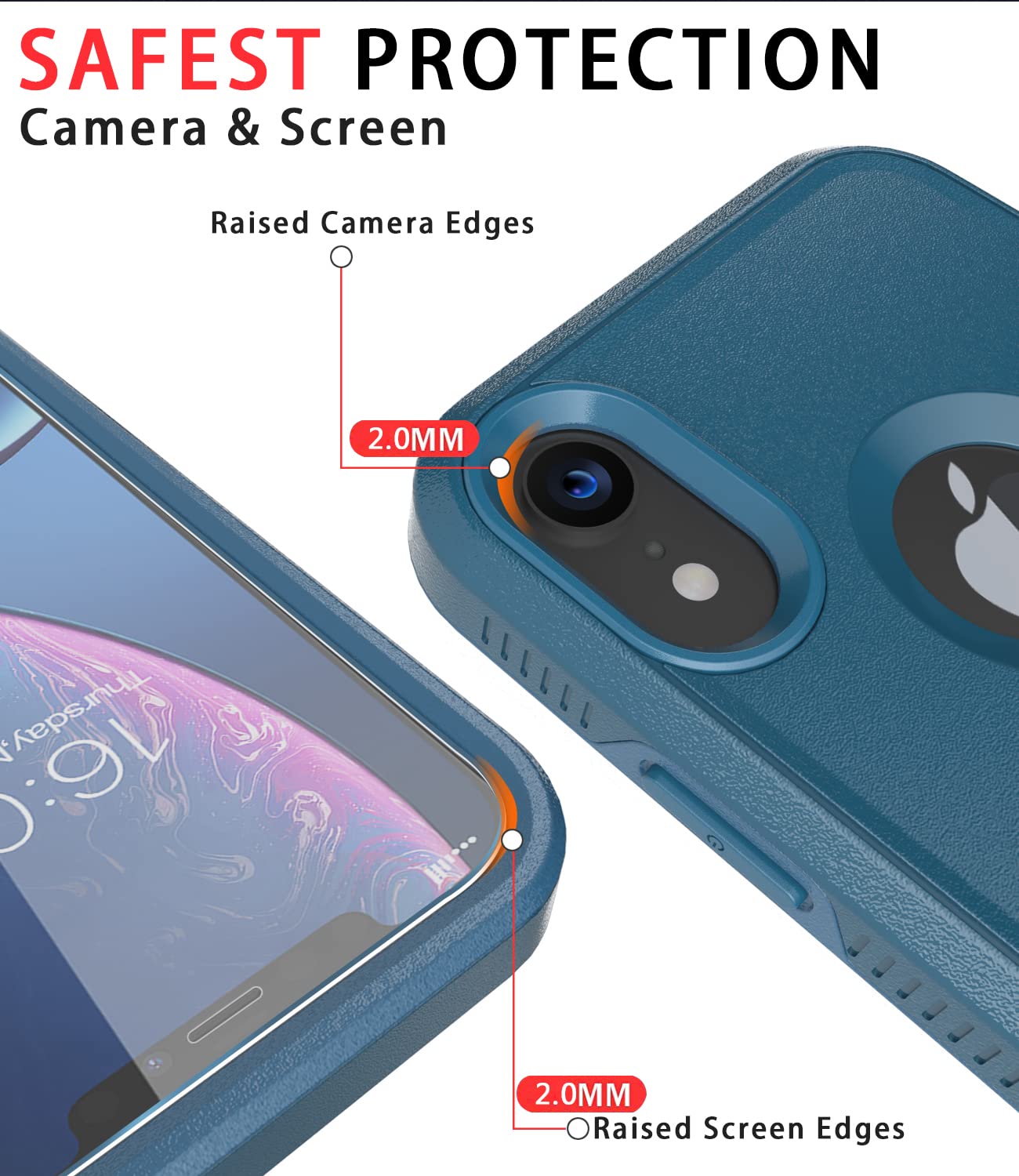 Diverbox for iPhone XR Case [Tempered Glass Screen Protector] [Shockproof] [Dropproof] Heavy Duty Protection Phone Case Cover for Apple iPhone XR Blue