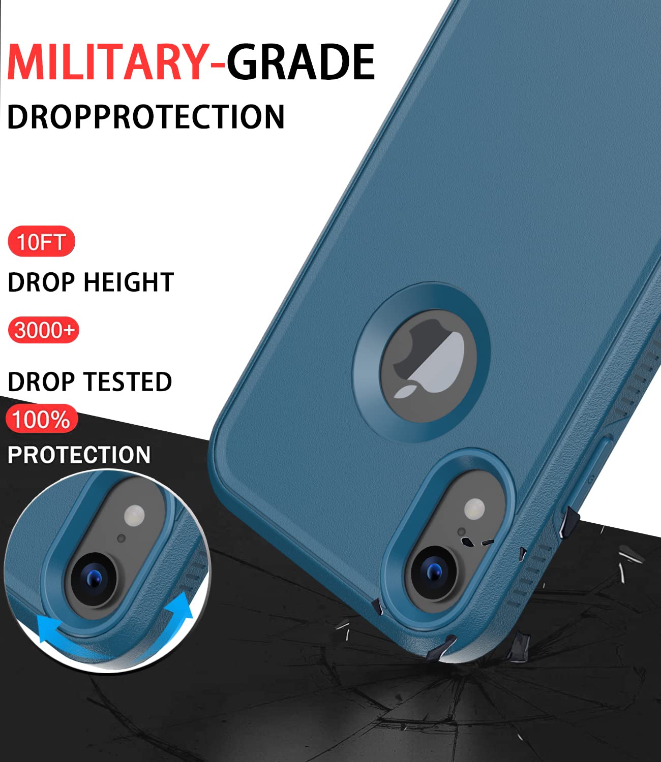 Diverbox for iPhone XR Case [Tempered Glass Screen Protector] [Shockproof] [Dropproof] Heavy Duty Protection Phone Case Cover for Apple iPhone XR Blue