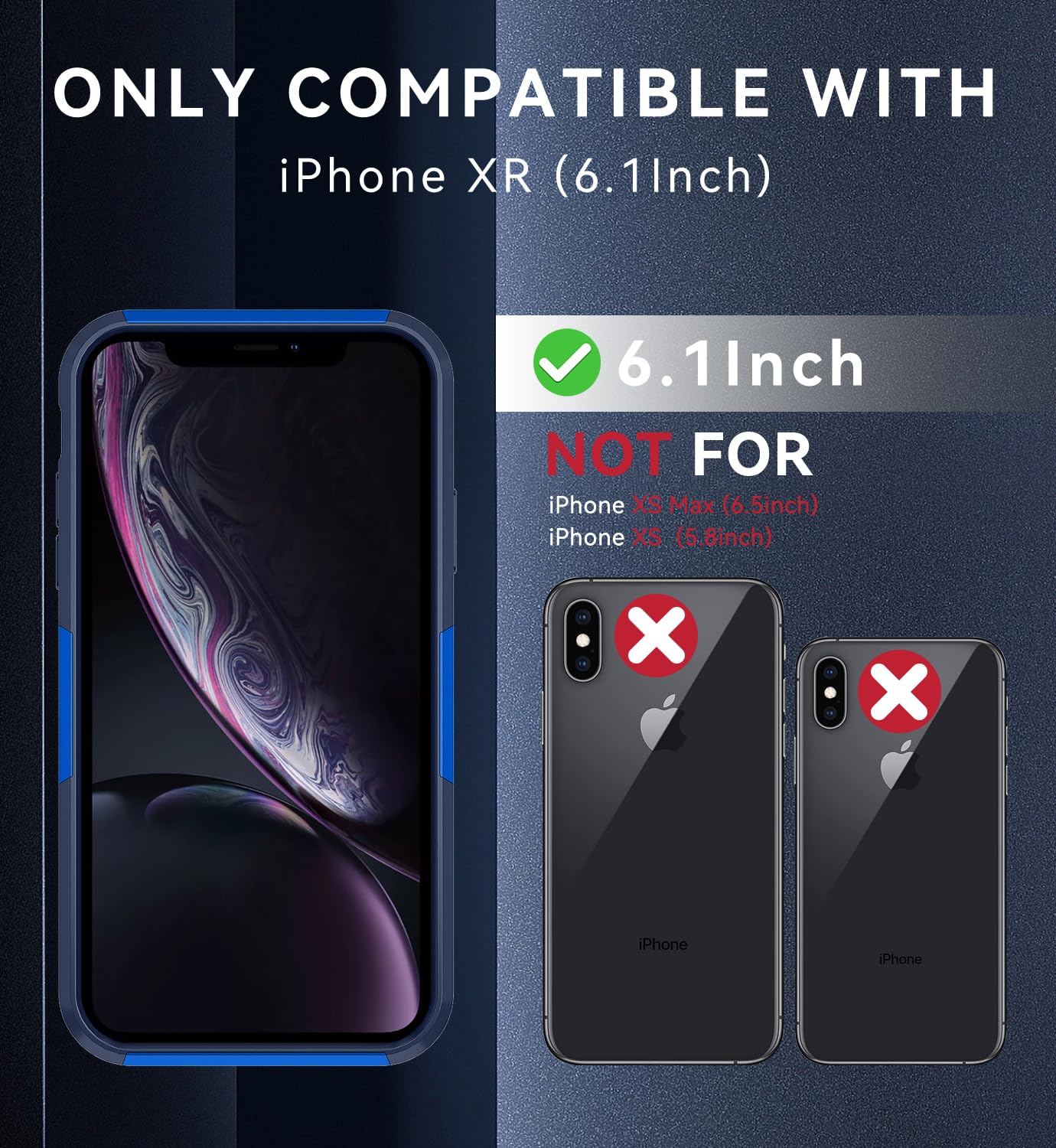 CONWOE for iPhone XR Case with Belt-Clip Holster[2Pcs Glass Screen Protector] [Dual Layer Military Grade Protection] [Support Magsafe] Shockproof Phone Case for iPhone XR 6.1 Inch (dark blue)