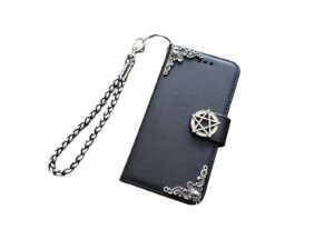 pentagram star phone leather wallet removable case for iphone x xs xr 11 12 13 14 pro max galaxy s23 s22 s21 s20 ultra note 20 10 plus mn1298