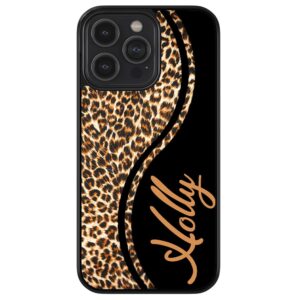 leopard skin personalized black rubber phone case compatible with apple iphone 15 pro max, 15 pro, 15 plus, iphone 14 pro max, 13 pro max mini, 12 pro max mini, 11 pro max x xs max xr 8 7 plus