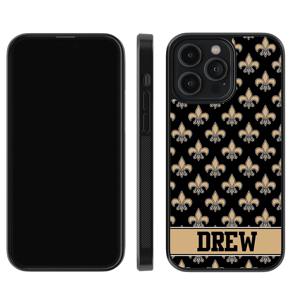 French Fleur De Lis Black and Gold Personalized Black Rubber Phone Case Compatible with Apple iPhone 15 Pro Max Plus, 14 Pro Max Plus, 13 Pro Max Mini, 12 Pro Max Mini, 11, X XS Max, XR, 8 7 Plus