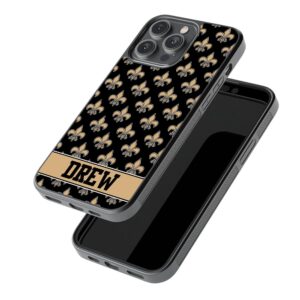 French Fleur De Lis Black and Gold Personalized Black Rubber Phone Case Compatible with Apple iPhone 15 Pro Max Plus, 14 Pro Max Plus, 13 Pro Max Mini, 12 Pro Max Mini, 11, X XS Max, XR, 8 7 Plus