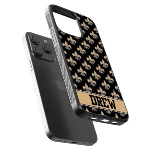 French Fleur De Lis Black and Gold Personalized Black Rubber Phone Case Compatible with Apple iPhone 15 Pro Max Plus, 14 Pro Max Plus, 13 Pro Max Mini, 12 Pro Max Mini, 11, X XS Max, XR, 8 7 Plus