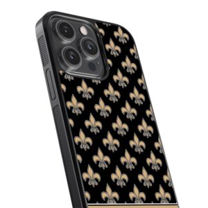 French Fleur De Lis Black and Gold Personalized Black Rubber Phone Case Compatible with Apple iPhone 15 Pro Max Plus, 14 Pro Max Plus, 13 Pro Max Mini, 12 Pro Max Mini, 11, X XS Max, XR, 8 7 Plus