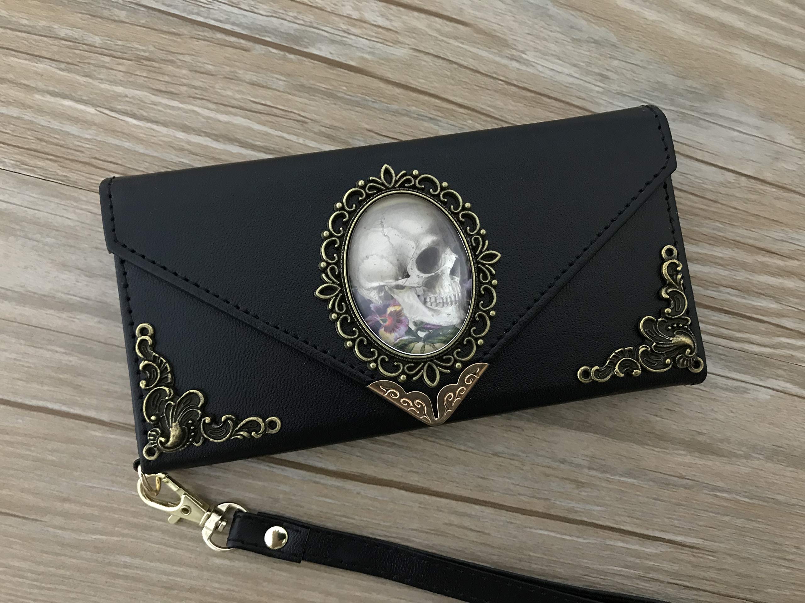 Antique Gothic Skull Phone Leather Wallet case for iPhone X XS XR 11 12 13 14 15 Pro Max Samsung S24 S23 S22 S21 S20 Ultra Note 20 10 Plus Dc019