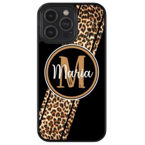 leopard animal skin stripe personalized black rubber phone case compatible with apple iphone 15 pro max plus, 14 pro max plus, 13 pro max mini, 12 pro max mini, 11, x xs max, xr, 8 7 plus