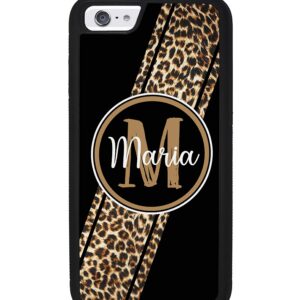 Leopard Animal Skin Stripe Personalized Black Rubber Phone Case Compatible with Apple iPhone 15 Pro Max Plus, 14 Pro Max Plus, 13 Pro Max Mini, 12 Pro Max Mini, 11, X XS Max, XR, 8 7 Plus