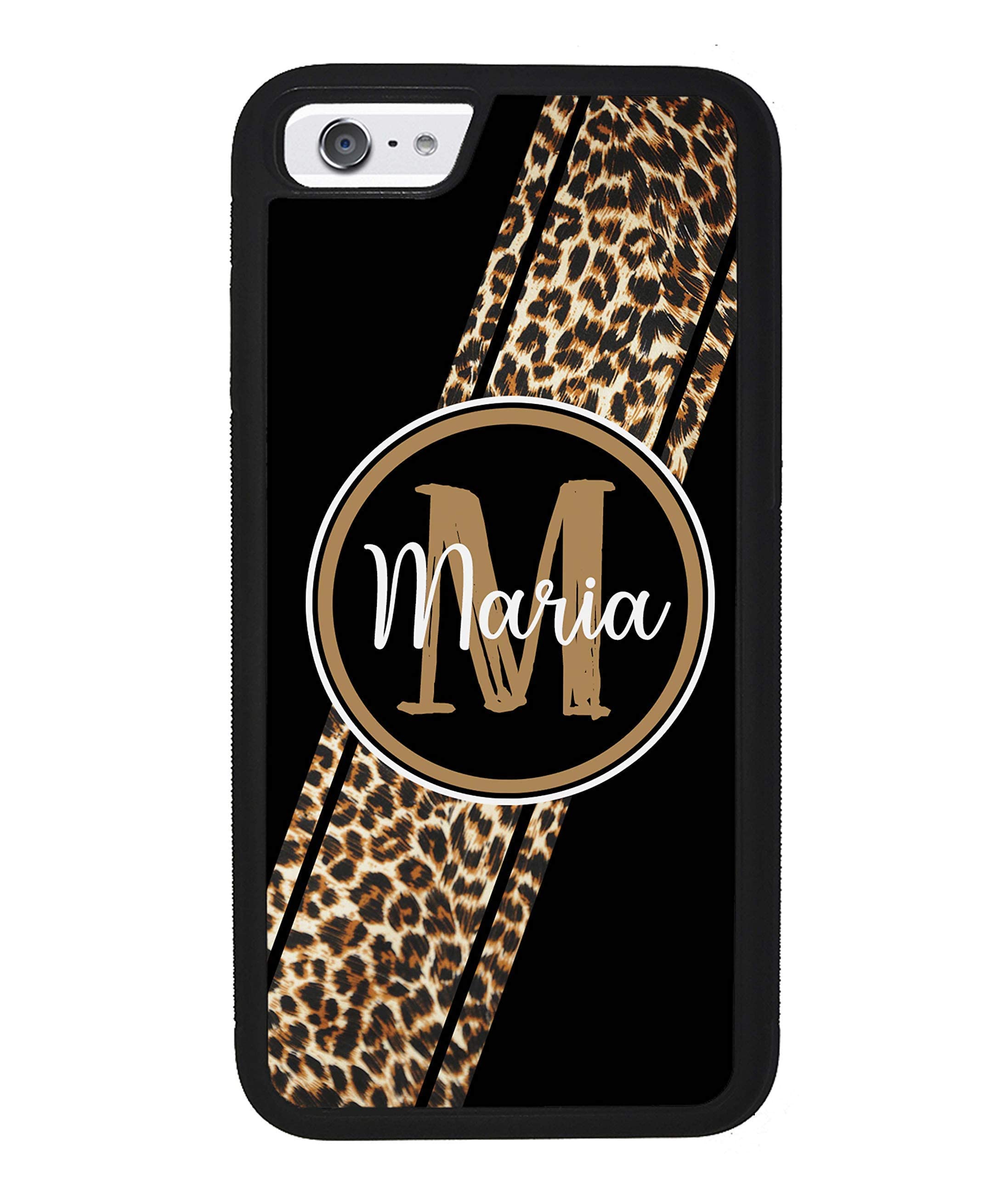 Leopard Animal Skin Stripe Personalized Black Rubber Phone Case Compatible with Apple iPhone 15 Pro Max Plus, 14 Pro Max Plus, 13 Pro Max Mini, 12 Pro Max Mini, 11, X XS Max, XR, 8 7 Plus