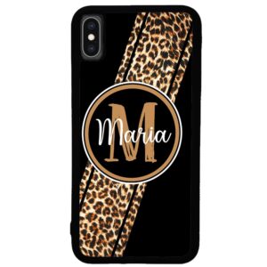 Leopard Animal Skin Stripe Personalized Black Rubber Phone Case Compatible with Apple iPhone 15 Pro Max Plus, 14 Pro Max Plus, 13 Pro Max Mini, 12 Pro Max Mini, 11, X XS Max, XR, 8 7 Plus