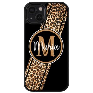 Leopard Animal Skin Stripe Personalized Black Rubber Phone Case Compatible with Apple iPhone 15 Pro Max Plus, 14 Pro Max Plus, 13 Pro Max Mini, 12 Pro Max Mini, 11, X XS Max, XR, 8 7 Plus