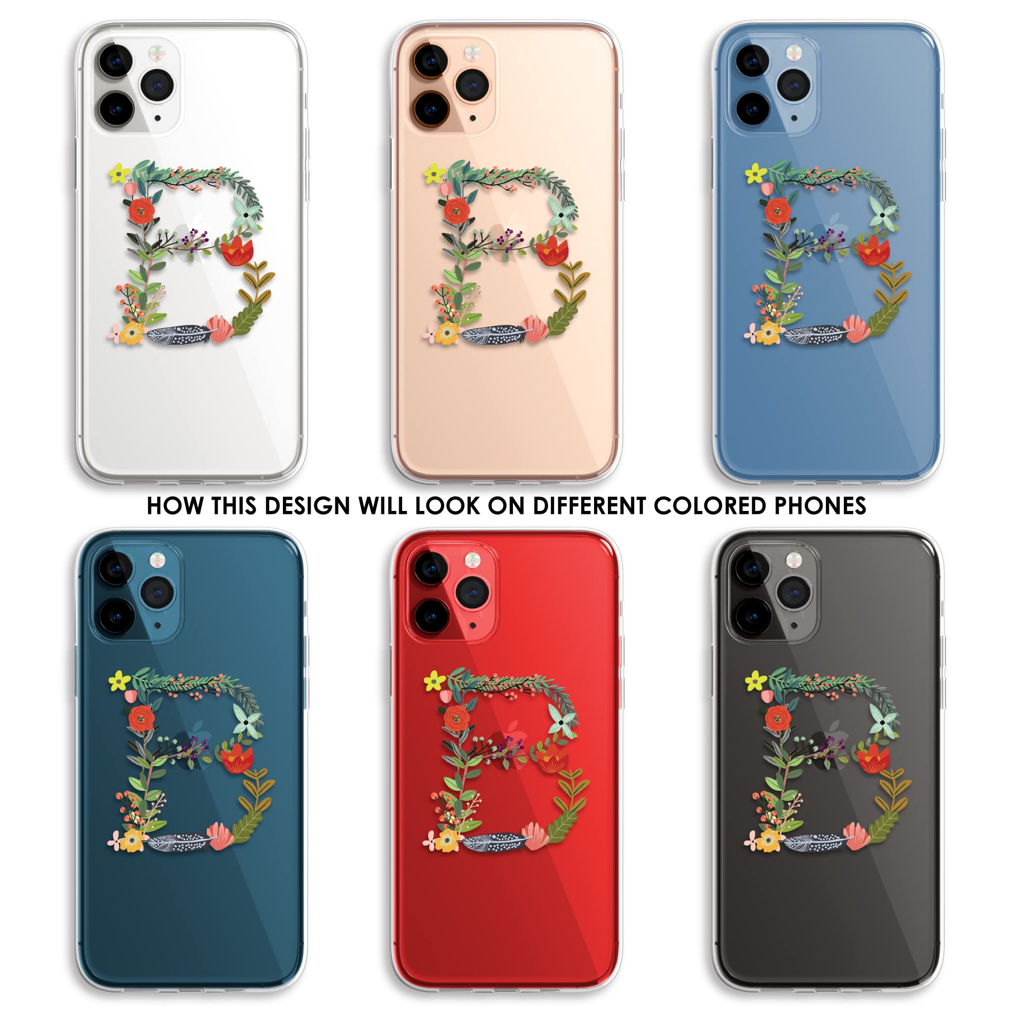 Case Charming Custom Floral Initial Letter Monogram Case for iPhone 15 Pro Max 14 13 12 mini 11 Xs Xr X 10s 10r 10 8 Plus 7 Se Clear Transparent Personalized Phone Cover