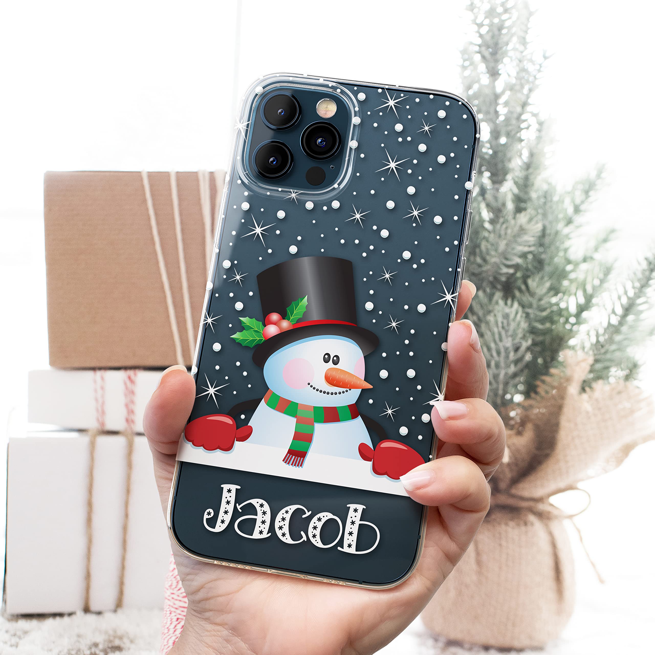 Case Charming Christmas Snowman Case Personalized for iPhone 15 14 Pro Max 13 mini 12 11 XS XR X 10S 10R 10 8 Plus 7 SE Clear Slim Soft Flexible TPU Rubber Cover