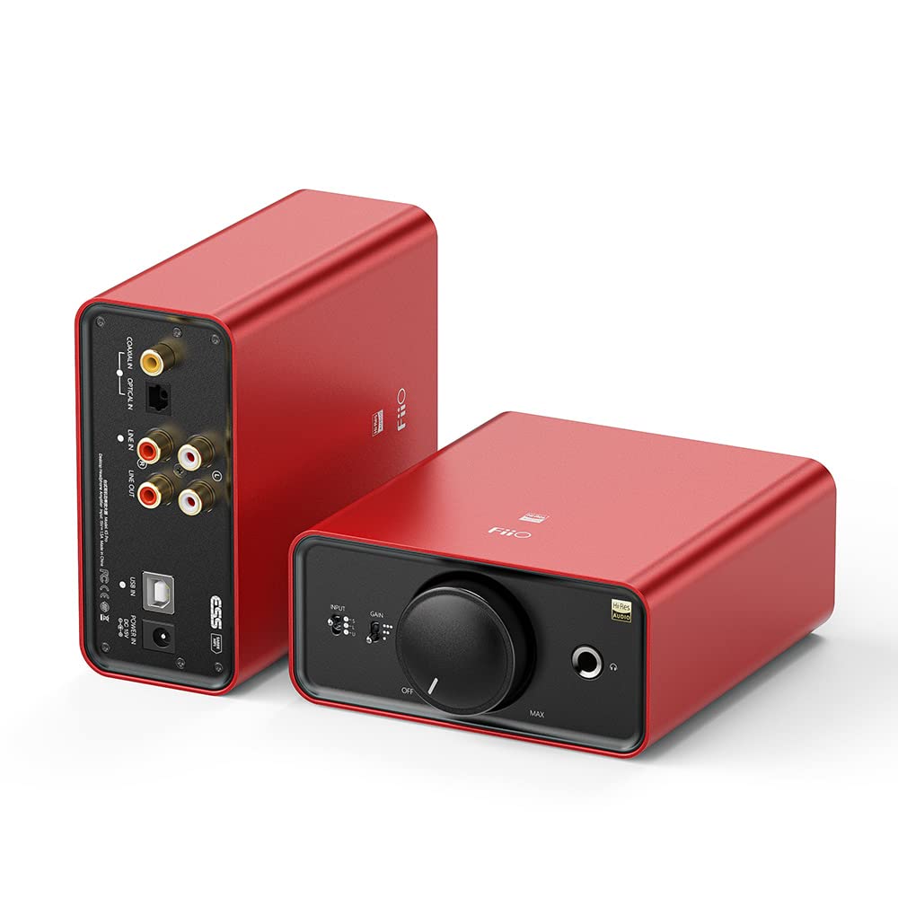 FiiO K5Pro ESS Amplifier Headphone Amps Stereo High Resolution Portable Desktop DAC 768K/32Bit and Native DSD512 for Home Audio/PC 6.35mm Headphone Out/RCA Line-Out/Coaxial/Optical Inputs (Red)