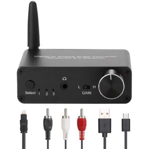 192kHz Digital to Analog Converter Bluetooth 5.0 Receiver DAC with 16-300Ω Headphone Amplifier Optical/Coaxial to RCA 3.5mm Audio Output with Volume Control for TV Phone Tablet (normal, basic)