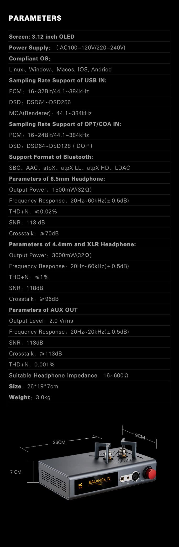 XDUOO TA-22 DAC&Tube Balance Headphone Amplifier ES9038Q2M*2 USB DSD256 32Bit/384kHz HD Bluetooth DAC Amp