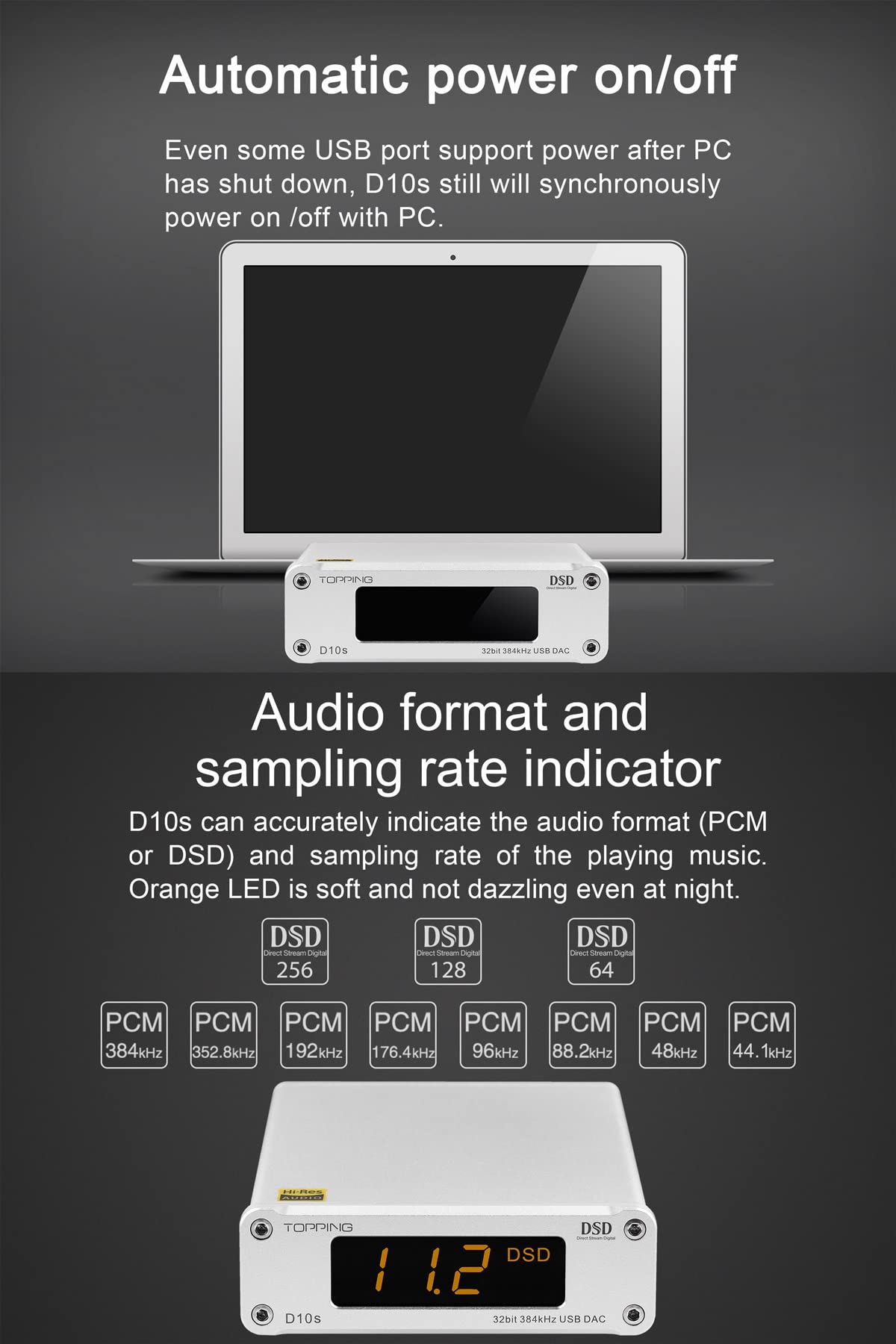 Topping D10s Mini USB DAC CSS XMOS XU208 ES9038Q2M OPA2134 Audio Amplifier Decoder Black