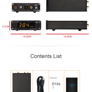 Topping D10s Mini USB DAC CSS XMOS XU208 ES9038Q2M OPA2134 Audio Amplifier Decoder Black