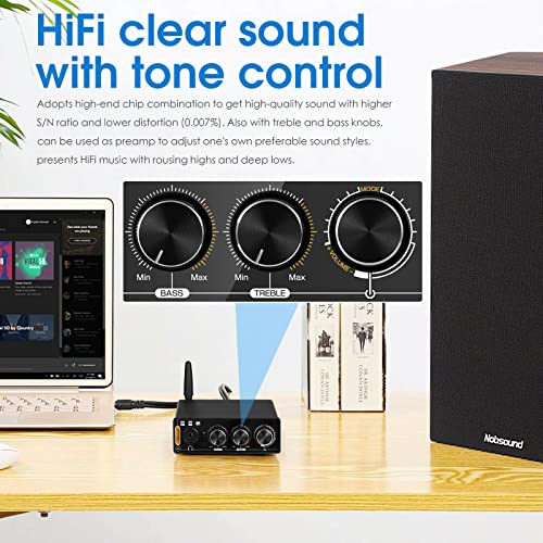 Nobsound Q4 USB Audio Gaming DAC Converter Mini Bluetooth Headphone Amp Amplifier for PC/PS5/Computer with Optical Input 24-Bit 192 KHz & Treble Bass Control & Remote