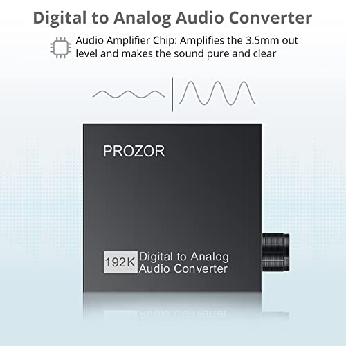 PROZOR 192kHz Digital to Analog Audio Converter, DAC Digital SPDIF Optical Toslink to 3.5mm Converter