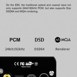 Topping E50 Mini HiFi DAC ES9068AS DSD512 PCM768kHz USB DAC USB/Coax/Opt Inputs RCA/TRS Outputs Decoder for Home Theater Game Music Black