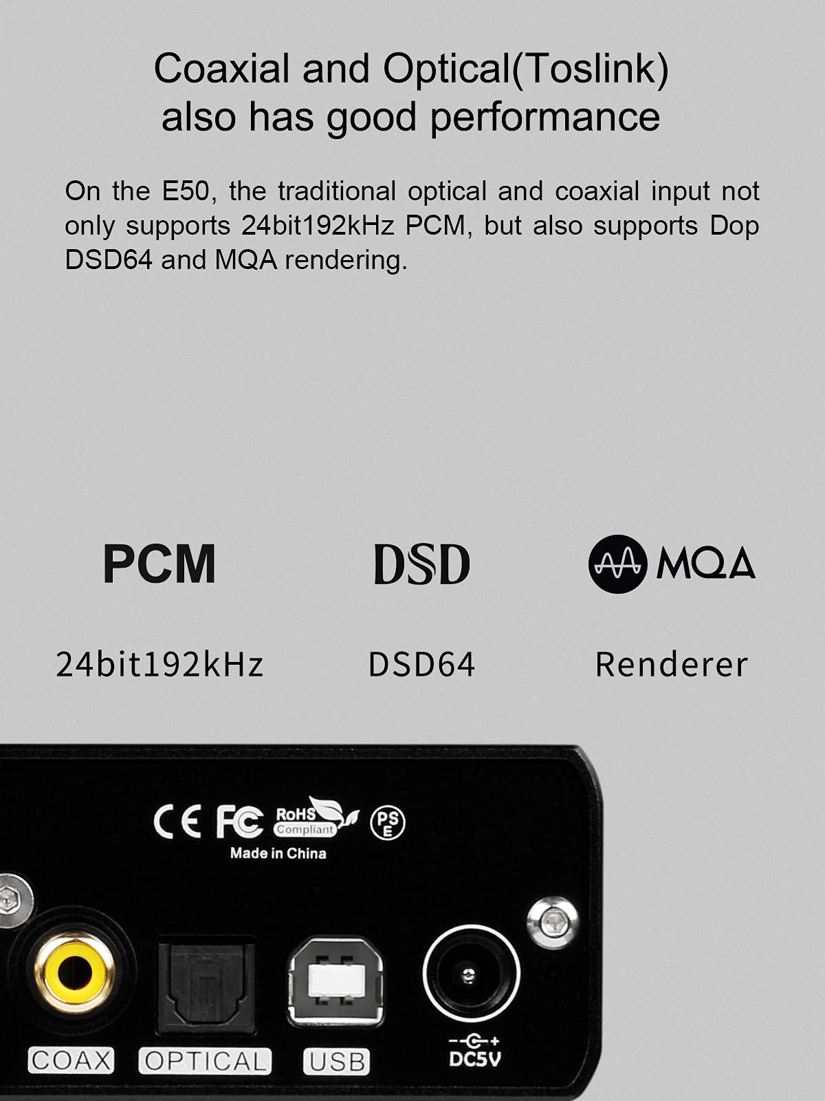 Topping E50 Mini HiFi DAC ES9068AS DSD512 PCM768kHz USB DAC USB/Coax/Opt Inputs RCA/TRS Outputs Decoder for Home Theater Game Music Black