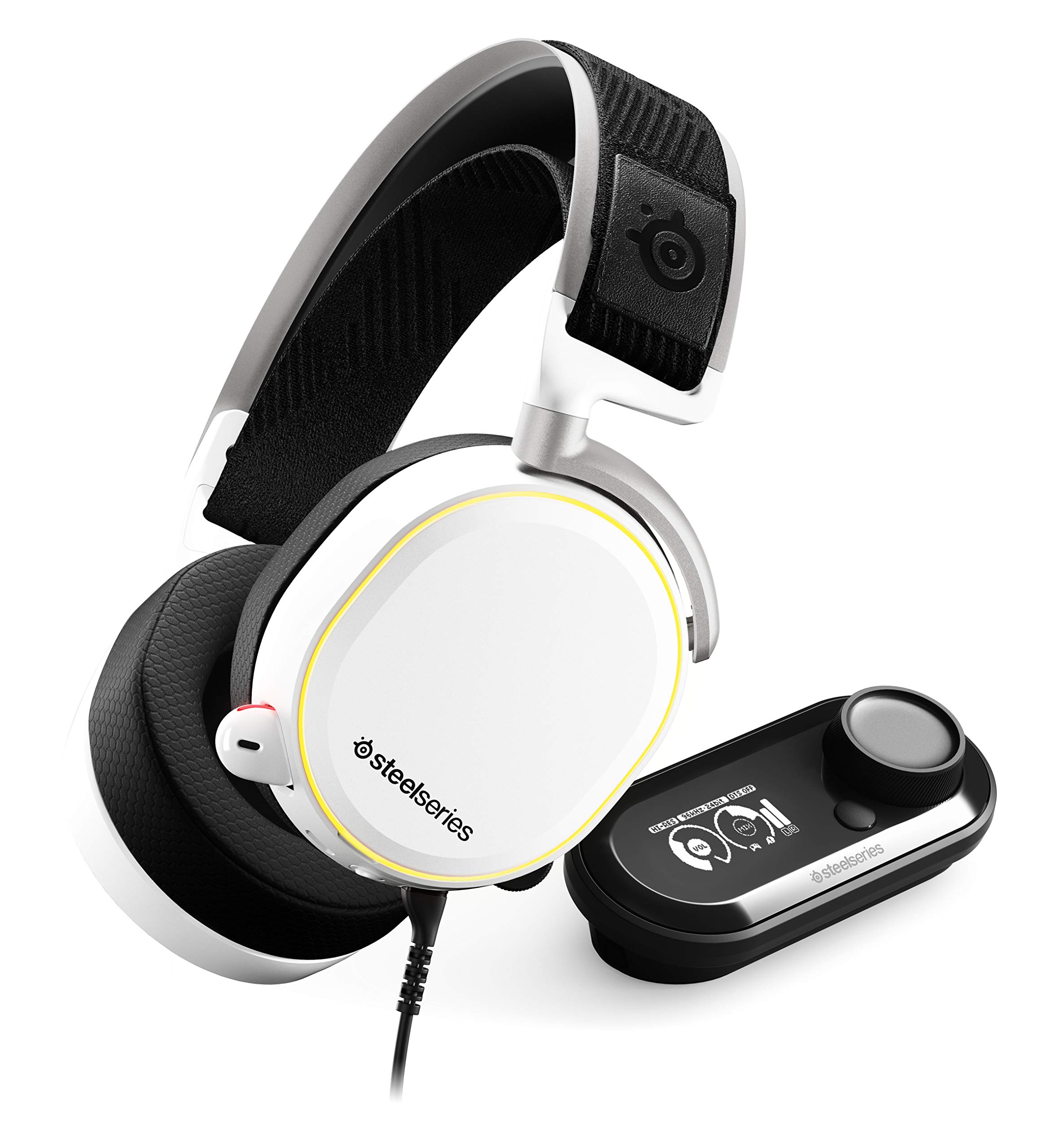 SteelSeries Arctis Pro + GameDAC Wired Gaming Headset - Certified Hi-Res Audio - Dedicated DAC and Amp - for PS5/PS4 and PC - White