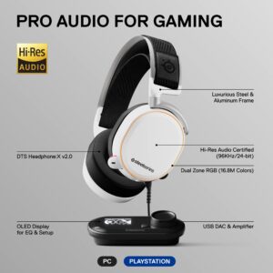 SteelSeries Arctis Pro + GameDAC Wired Gaming Headset - Certified Hi-Res Audio - Dedicated DAC and Amp - for PS5/PS4 and PC - White