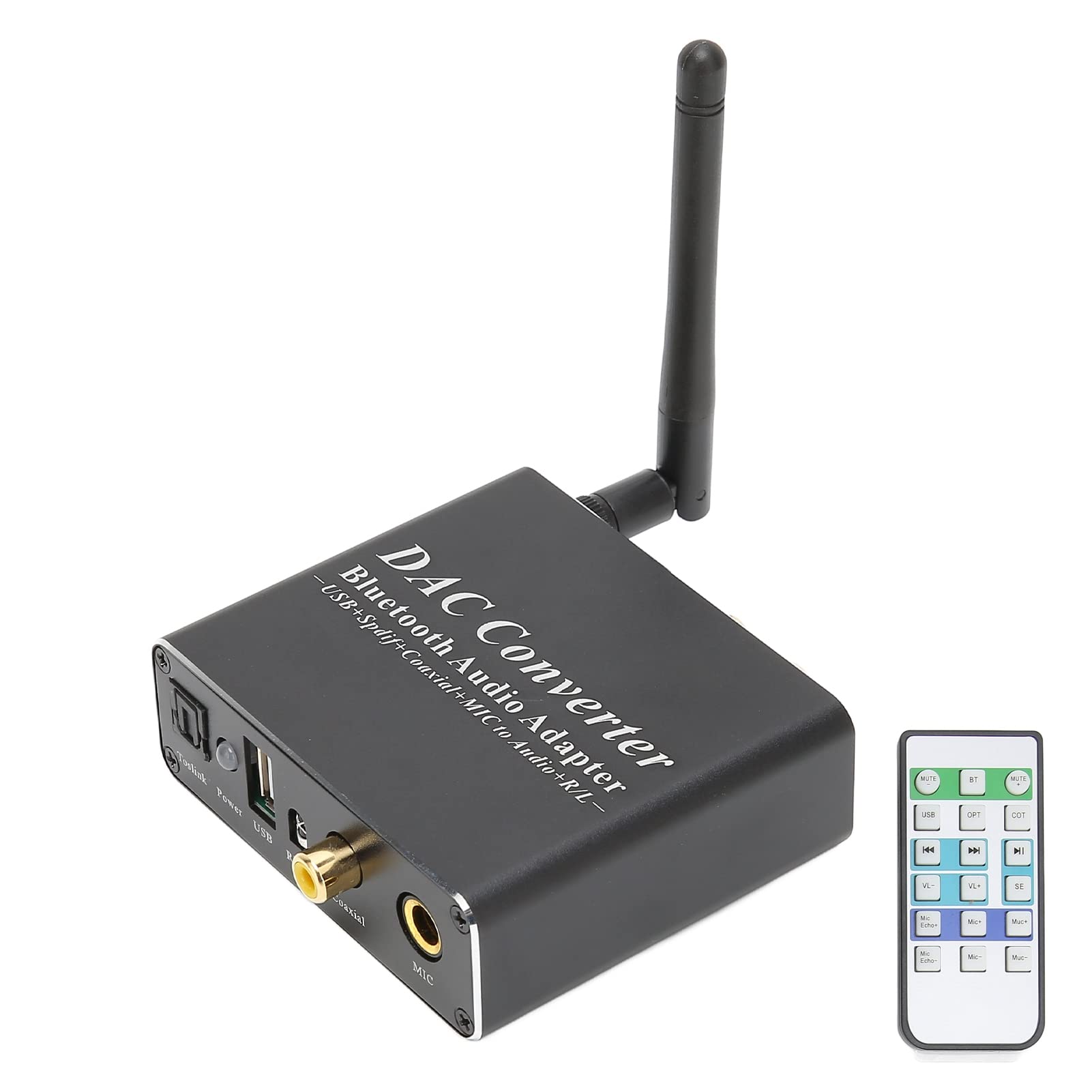 DAC Bluetooth Adapter, Coaxial SPDIF Optical Input Aluminium Alloy DAC Converter Multifunctional with Remote Control for Teaching