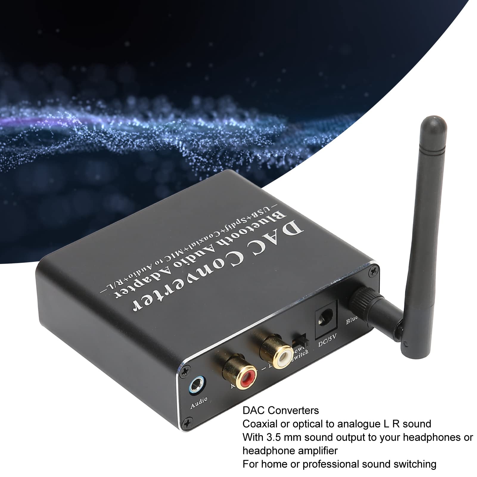 DAC Bluetooth Adapter, Coaxial SPDIF Optical Input Aluminium Alloy DAC Converter Multifunctional with Remote Control for Teaching